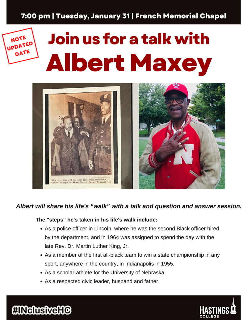 Albert Maxey talk rescheduled for January 31 - Hastings College