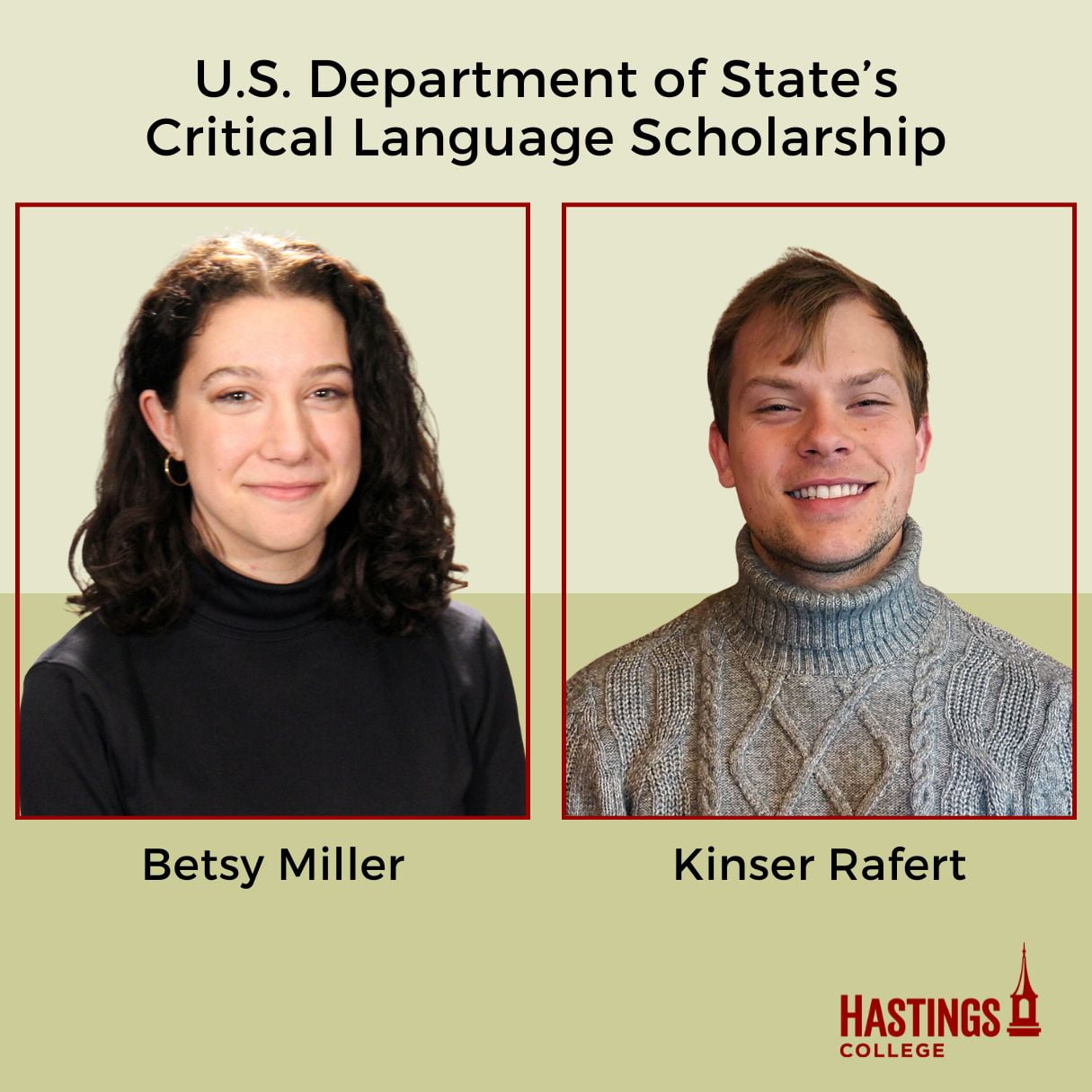 Miller, Rafert awarded Critical Language Scholarships - Hastings College